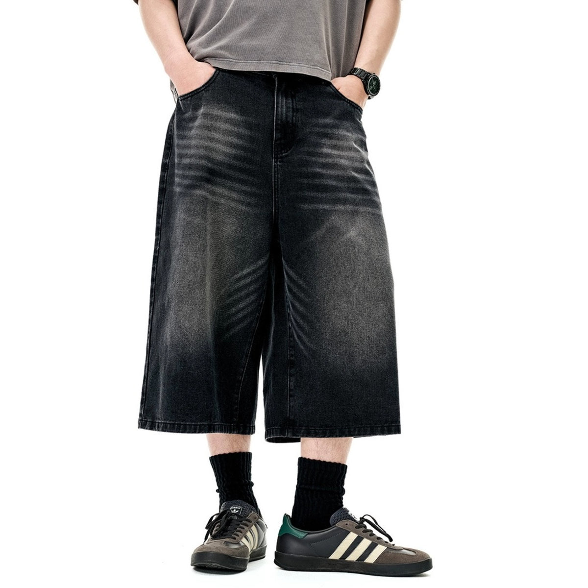 Inflation Washed Baggy Denim Jorts – Double 7 Official